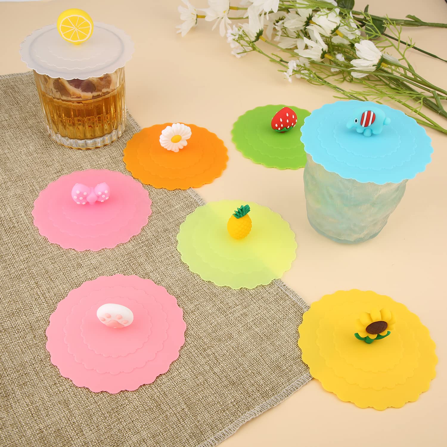 KINBOM 8pcs Silicone Cup Lids Mug Cover, Colorful Anti-Dust Silicone Mug Cover Cute Reusable Silicone Lids for Cups Mugs Beer Glasses Outdoors & Indoors (8 Styles)
