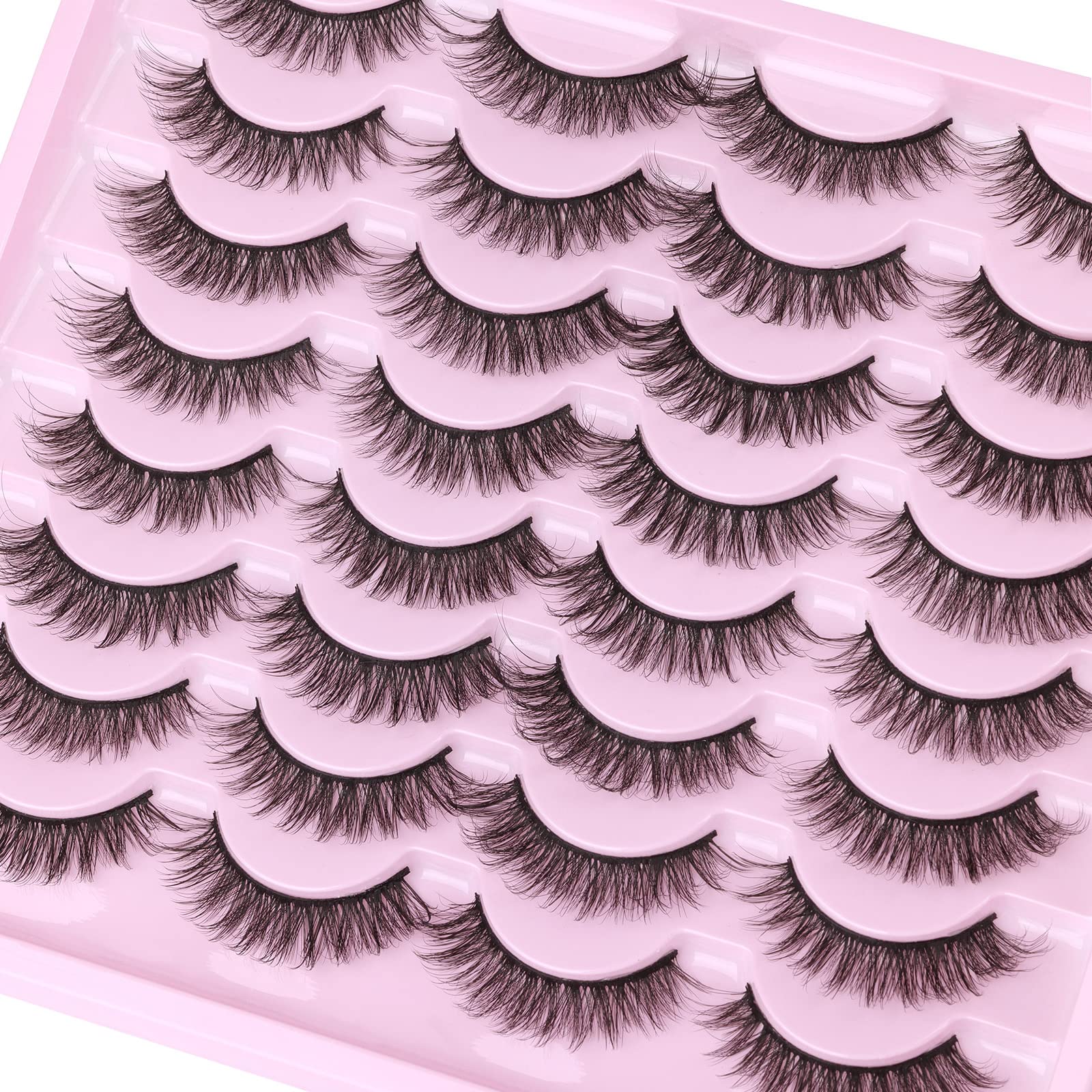 Natural Lashes Cat Eye Wispy False Eyelashes D Curl Lashes Fake Eyelashes Soft Handmade Russian Strip Lashes Pack Look Like Extension Multipack 16 Pairs