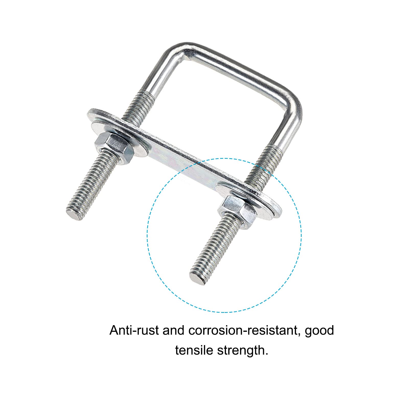 METALLIXITY U Bolts 2 Sets (M6x30x80mm), Square U Bolt Carbon Steel with Accessories - for Construction, Pipe