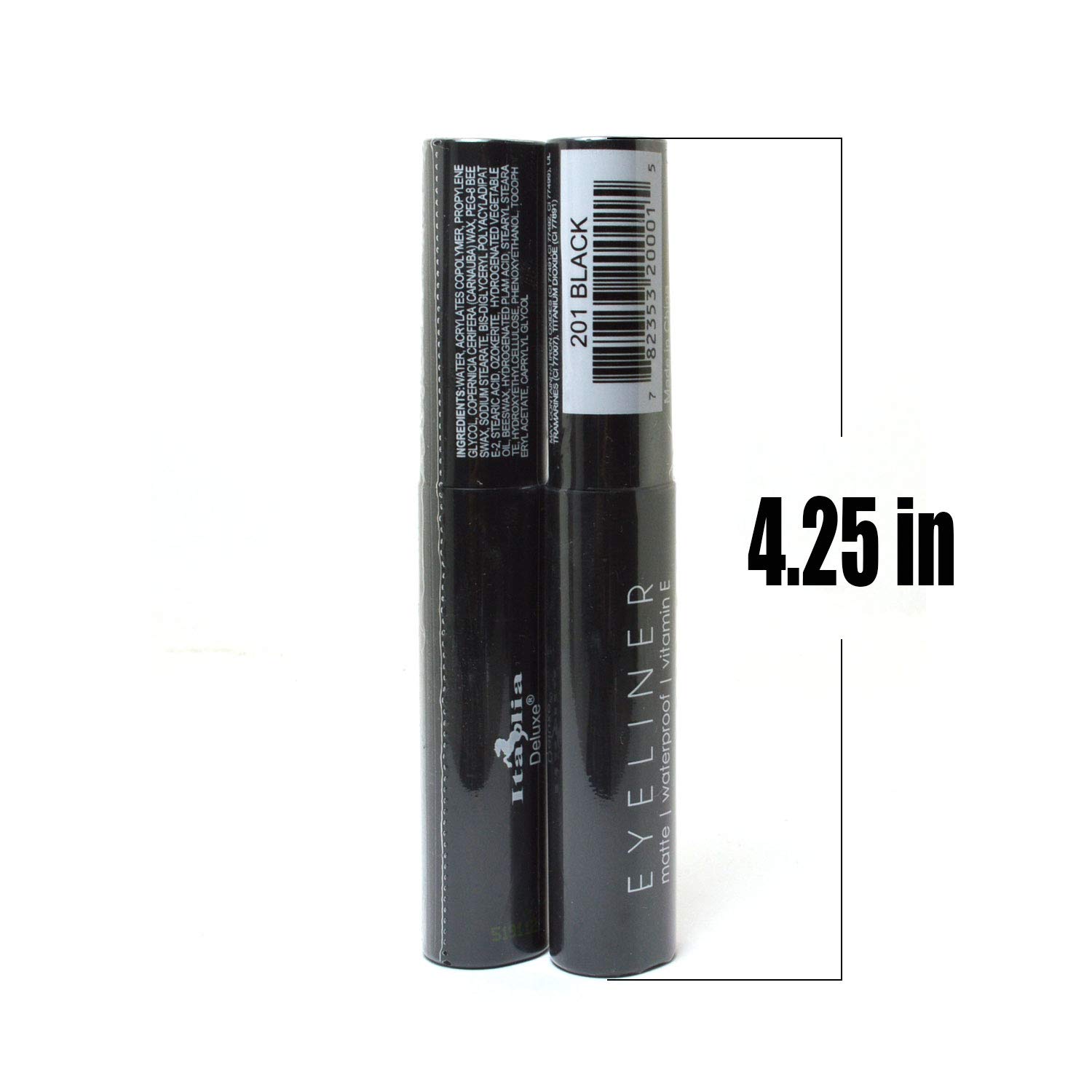 Italia-Deluxe Makeup 2pcs of Classic Liquid Eyeliner 201 Matte Black Eye Liner Vitamin E + ZipBag
