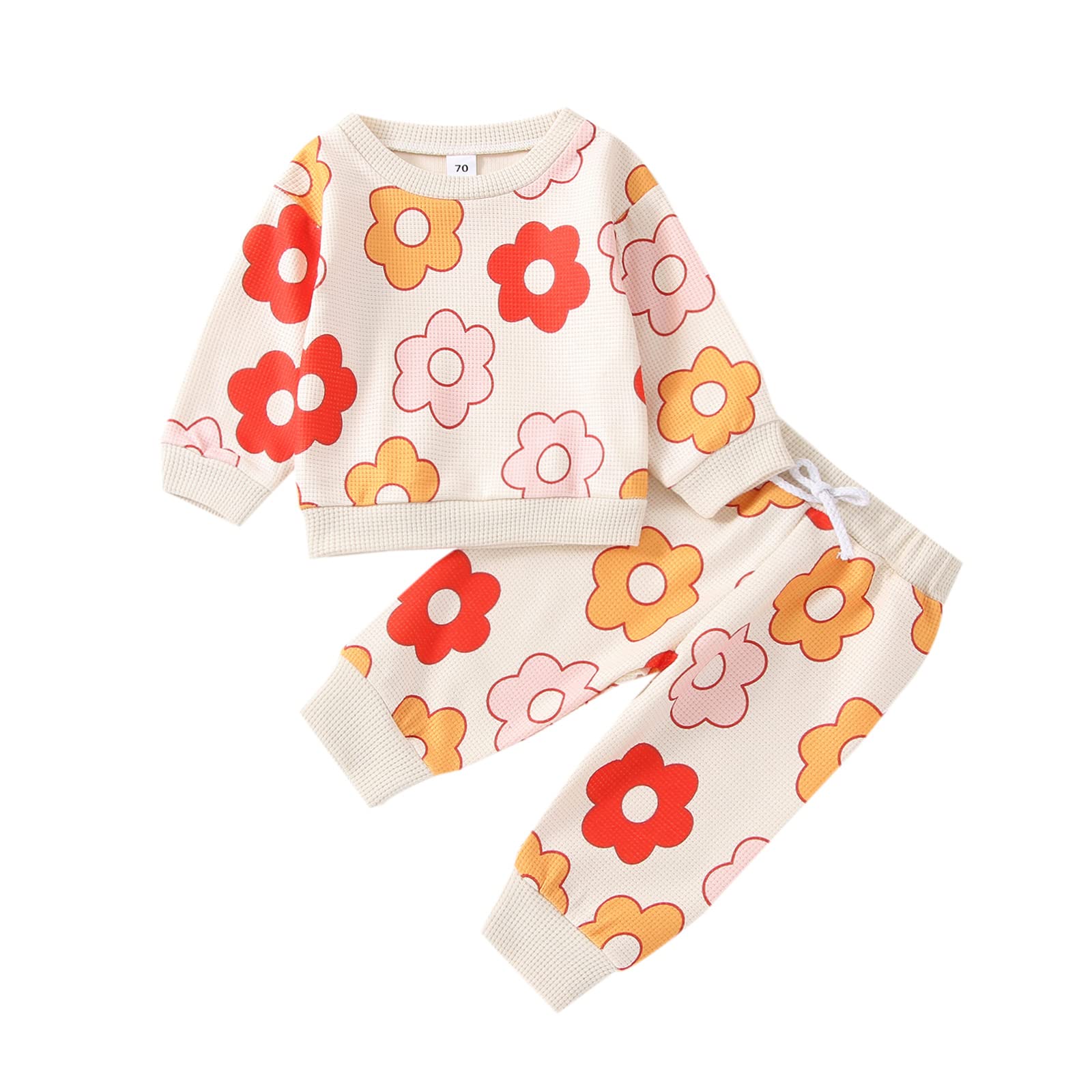 Newborn Infant Baby Girl Floral Clothes Set Long Sleeve Pull On Top Long Pants 2Pcs Fall Winter Outfits (Floral Set A,12-18 Months)