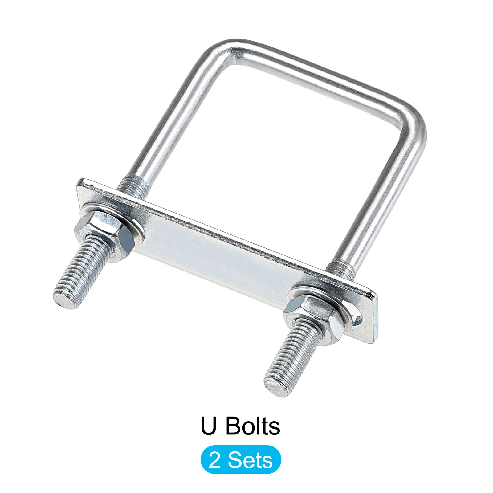METALLIXITY U Bolts 2 Sets (M8x50x100mm), Square U Bolt Carbon Steel with Accessories - for Construction, Pipe