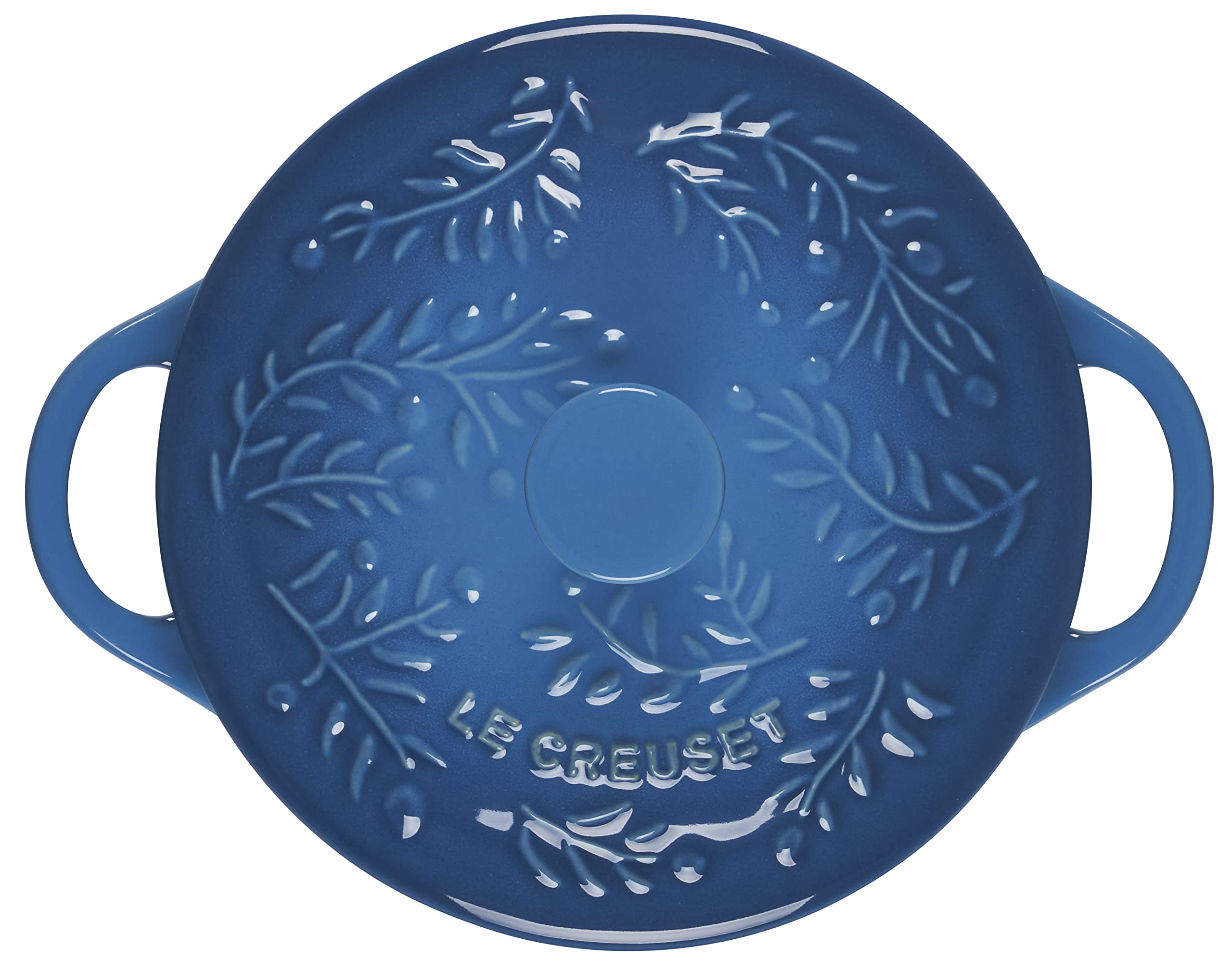 Le Creuset Olive Branch Collection Stoneware Mini Round Cocotte, 24 oz., Marseille with Embossed Lid