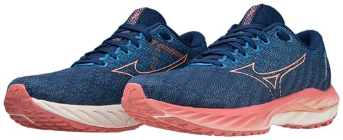 Mizuno Women's Wave Inspire 19 Running Shoe, Blue Quartz/Peach Bud, 9