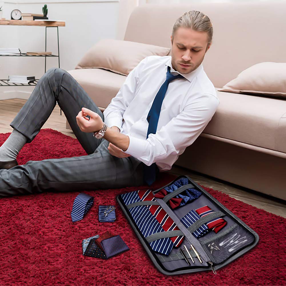 Modoker Mens Gift Tie Case for Travel Necktie Carrier Organizer Bag Storage Cufflinks and Suit Accessories, Black