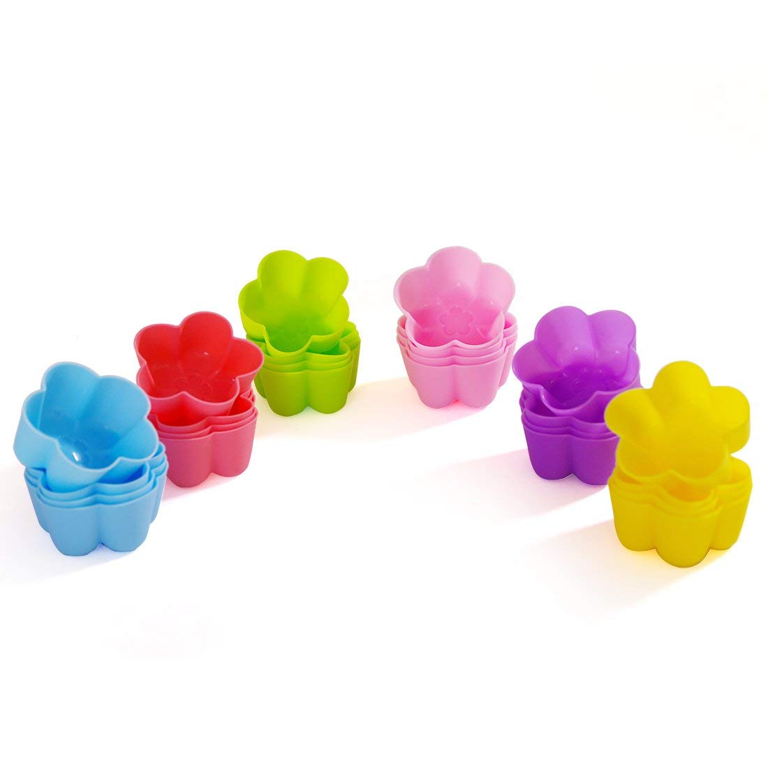 Mirenlife Reusable and Non-stick Mini Silicone Baking Cups/Muffin Cups/Mini Cupcake Liners/Mini Chocolate Holders/Truffle Cups -24 Pack-6 Vibrant Colors Flower