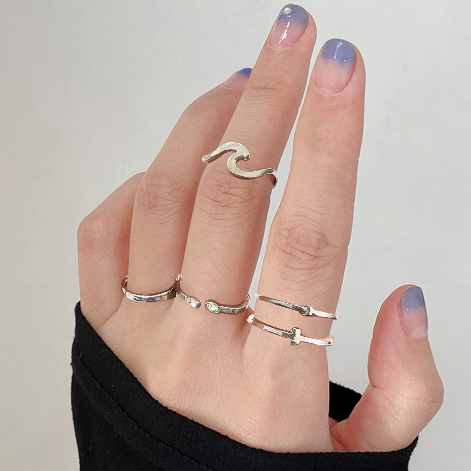 Lwsengme 20PCS Silver Knuckle Rings for Women Bohemian Stackable Joint Finger Rings Retro Rhinestone Crystal Stacking Rings for Teens Girls Women(Silver-20pcs)
