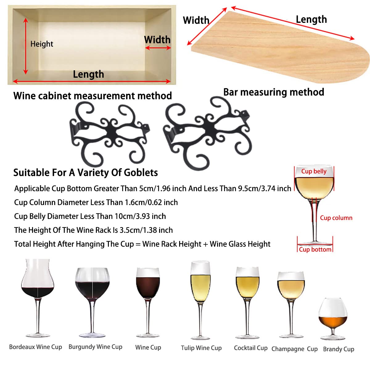MANLUYEE SNKINE Hanging Wine Glass Rack - Butterfly Stemware Racks Under Cabinet Wine Glasses Holder Shelf Black Iron 7.87" Storage Hanger for Bar Kitchen (1 Packs)