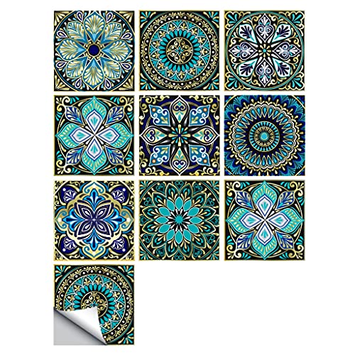 IULJH 10pcs/Set Pattern Tiles Sticker Kitchen Oil-Proof Bathroom Waterproof Art Mural Surface Crystal Film PVC Wallpaper (Color : D, Size : 15cm*15cm*10pcs)