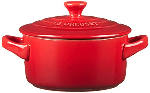 Le Creuset Stoneware Set of 4 Mini Cocottes with Cookbook, 8 oz. each, Cerise