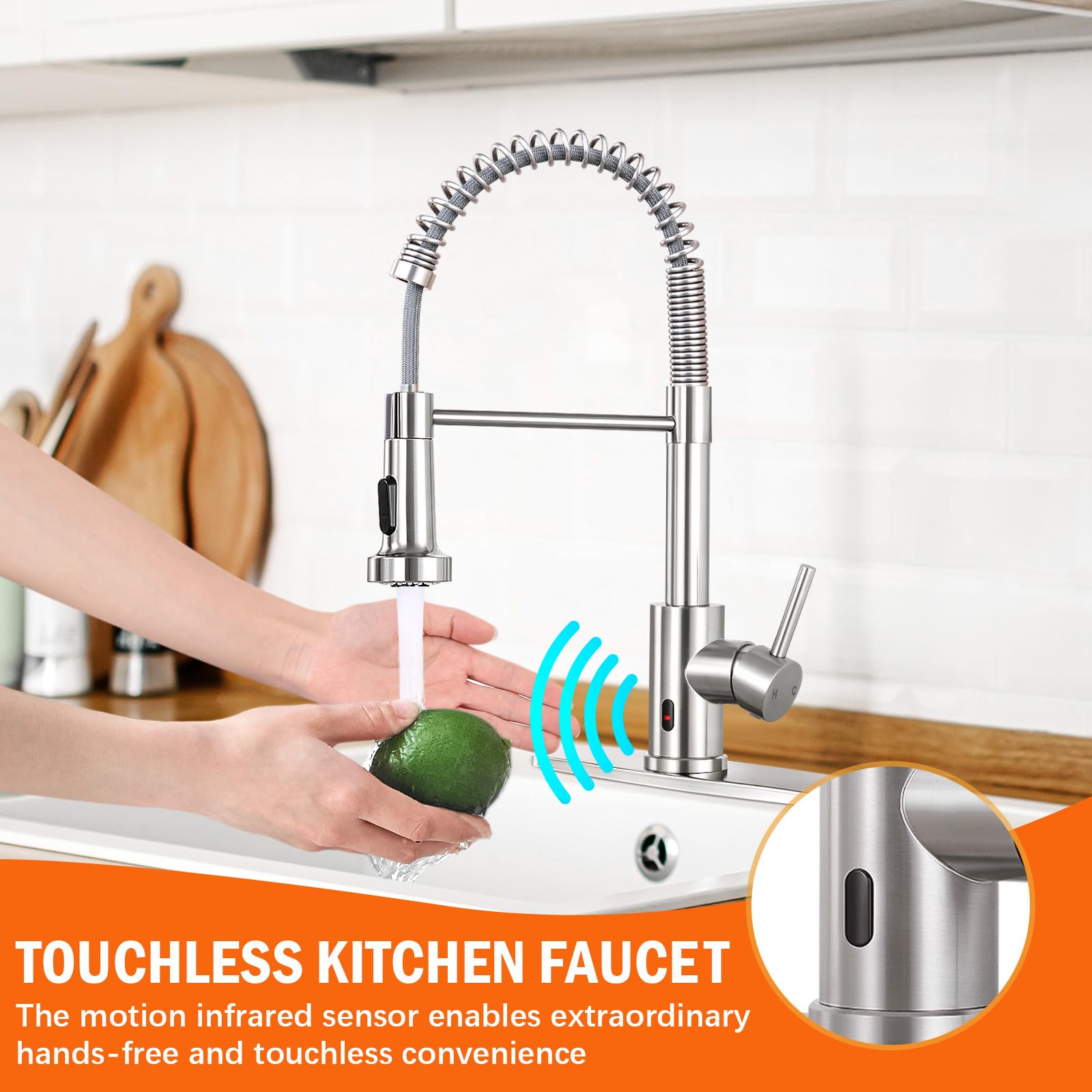 HGN Touchless Kitchen Faucets with Pull Down Sprayer, Motion Sensor Smart Hands-Free Activated Single Handle Spring Kitchen Sink Faucet