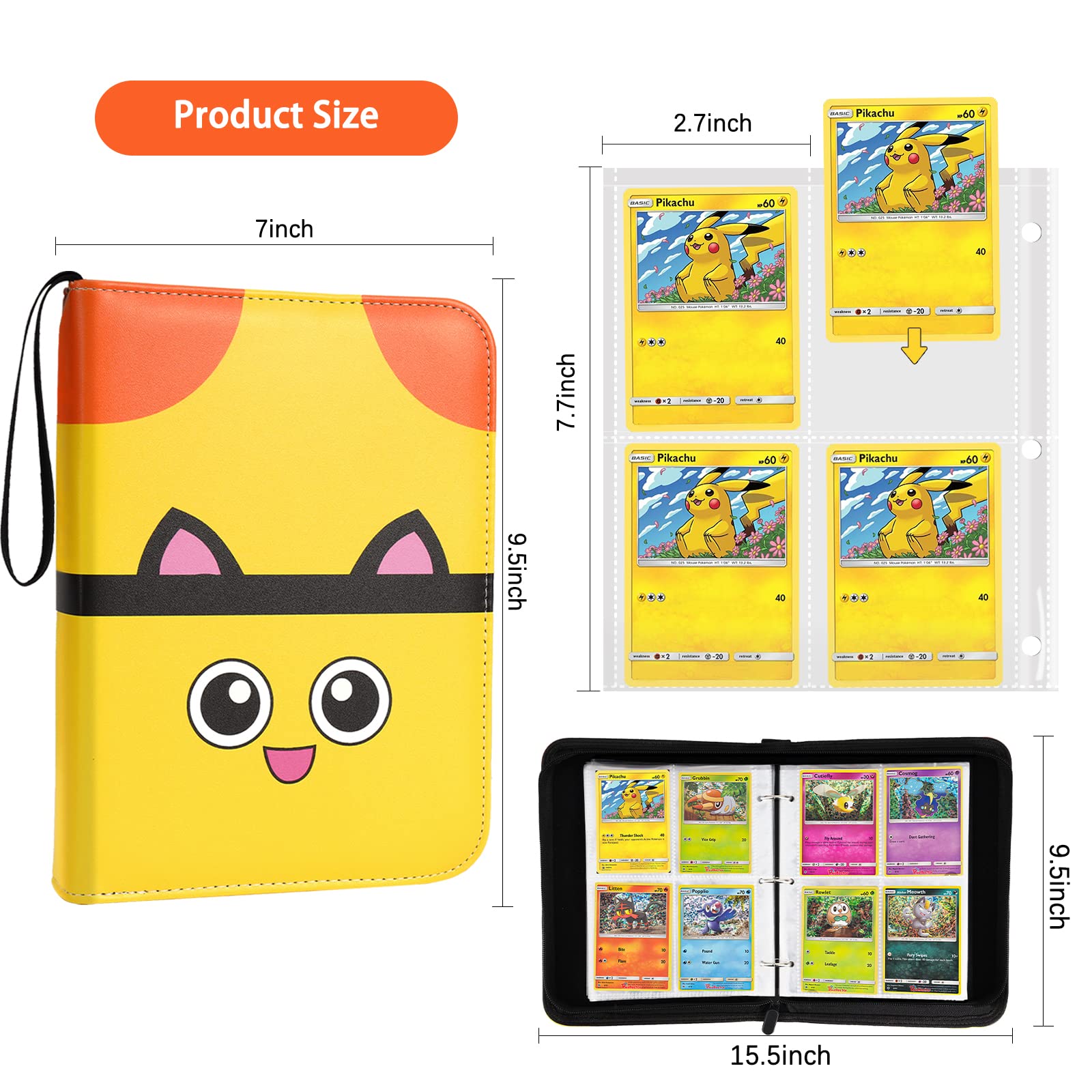 Lyyes Card Binder for Pokemon, 4-Pocket Sheet Trading Cards Album with 400 Pockets for Collection,(LY0832)