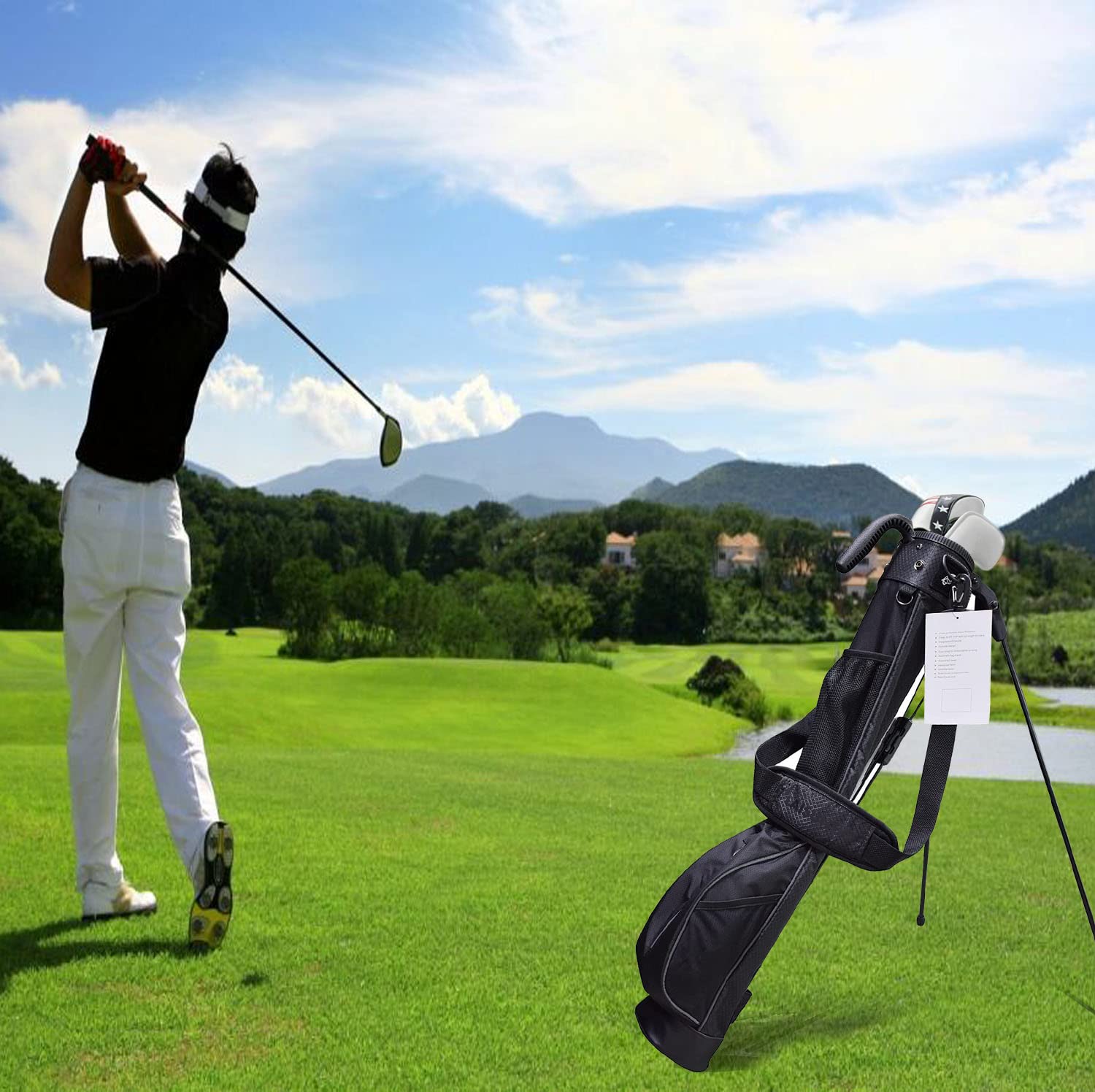 LAISUNTIM Golf Stand Bag Retractable, Portable Golf Bag with 4 Way Divider and Dual Straps, Waterproof Wear-Resistant Durable Fabric Golf Bag for Women and Men (Grey)