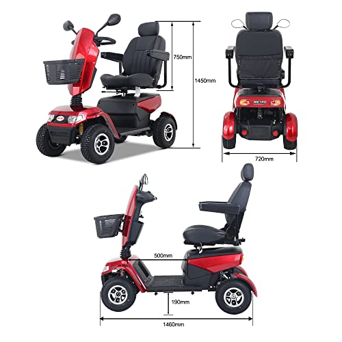Metro Mobility 4 Wheel Heavy Duty Powered Mobility Scooters for Seniors - 400 lbs Capacity Motorized Scooter for Adults, Travel - Adapts to All Terrains with Exceptional Leg Room - Red
