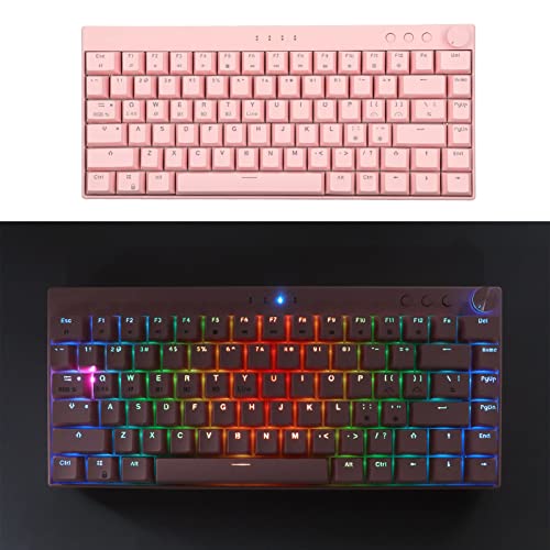 Mechanical Keyboard, 82 Keys Pink Ergonomic Gaming Keyboard with Keycap Puller, Portable RGB Backlit Keyboard for Windows for iOS for Android (Black Shaft)