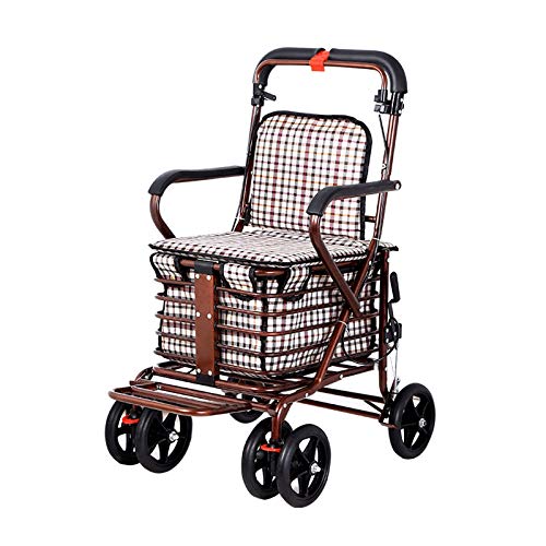 Rollator Walker Rollators Walkers for Seniors Walker Basket Four Wheel Walker Hand Push Shopping Cart Wheeled Seat Folding Walker,Supports 220 lbs