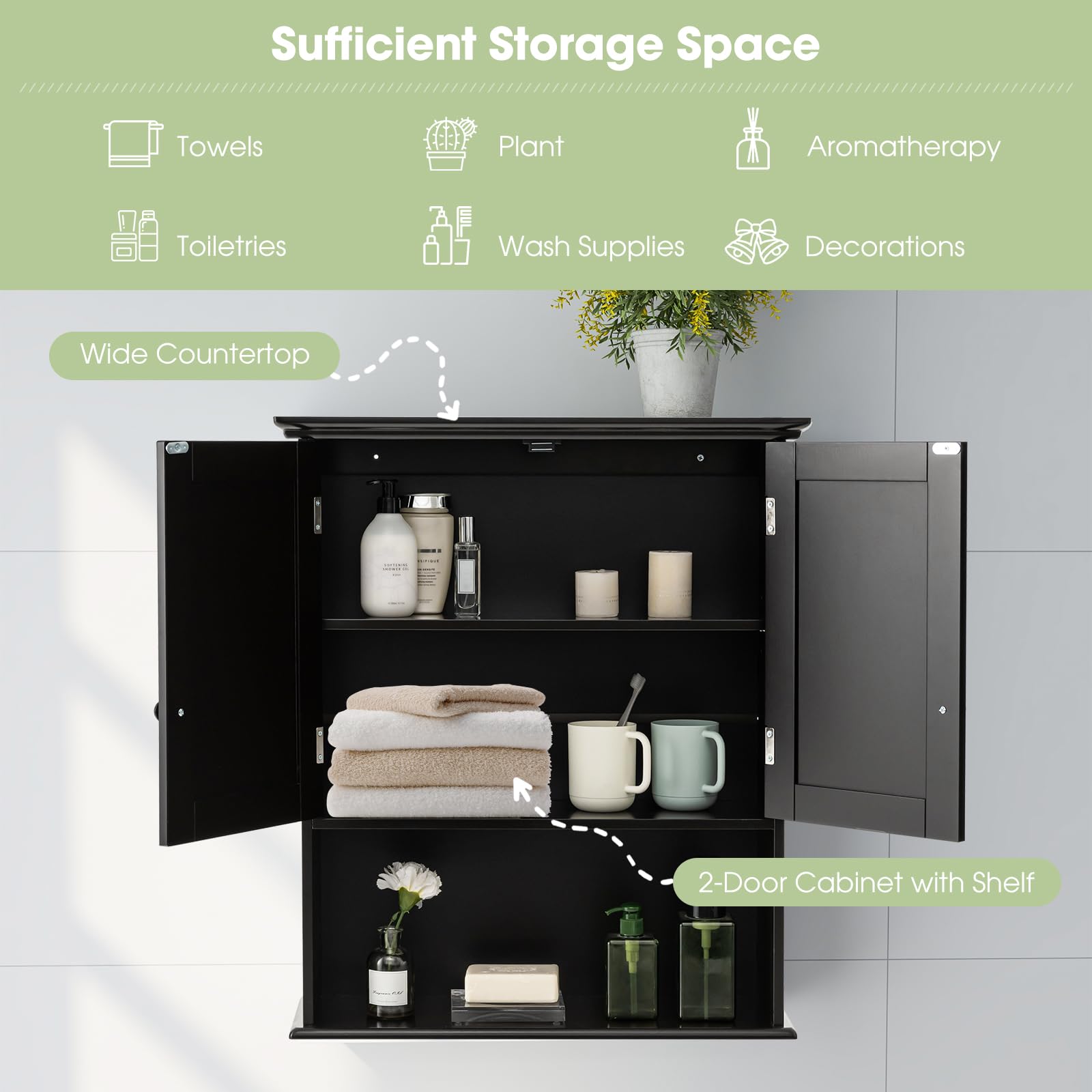 WATERJOY Medicine Cabinet with 2 Doors and an Adjustable Shelf for Living Room
