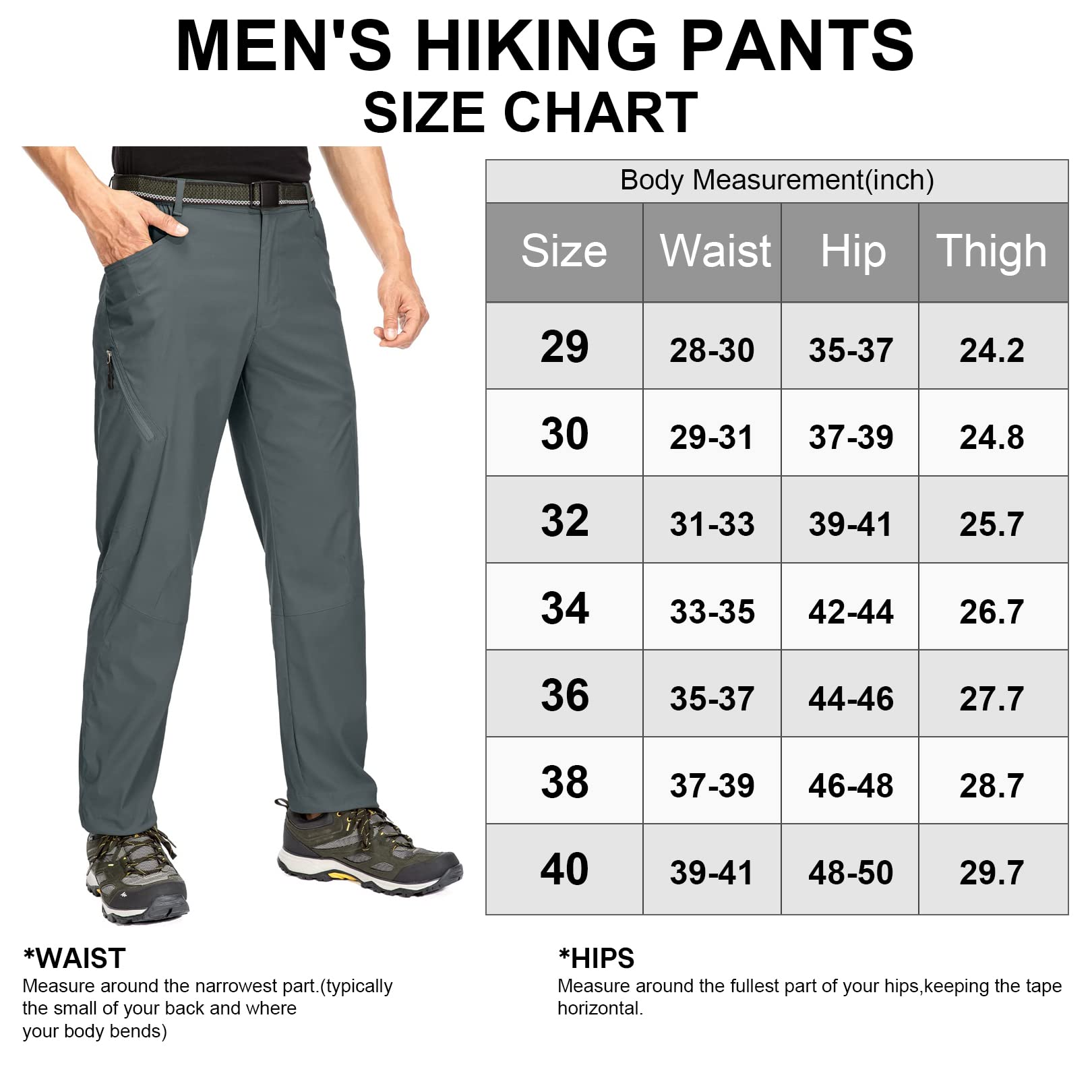 Hubunucc Men's Hiking Pants Waterproof Quick Dry Lightweight Stretch Camping Outdoor Cargo Pants for Men Zipper Pockets #6091 Khaki 32