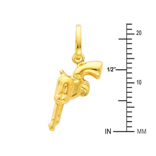 GM Fine Jewelry 14k Yellow Gold Revolver Hand Gun Charm Pendant with 1.5mm Flat Mariner Chain Necklace - 18"