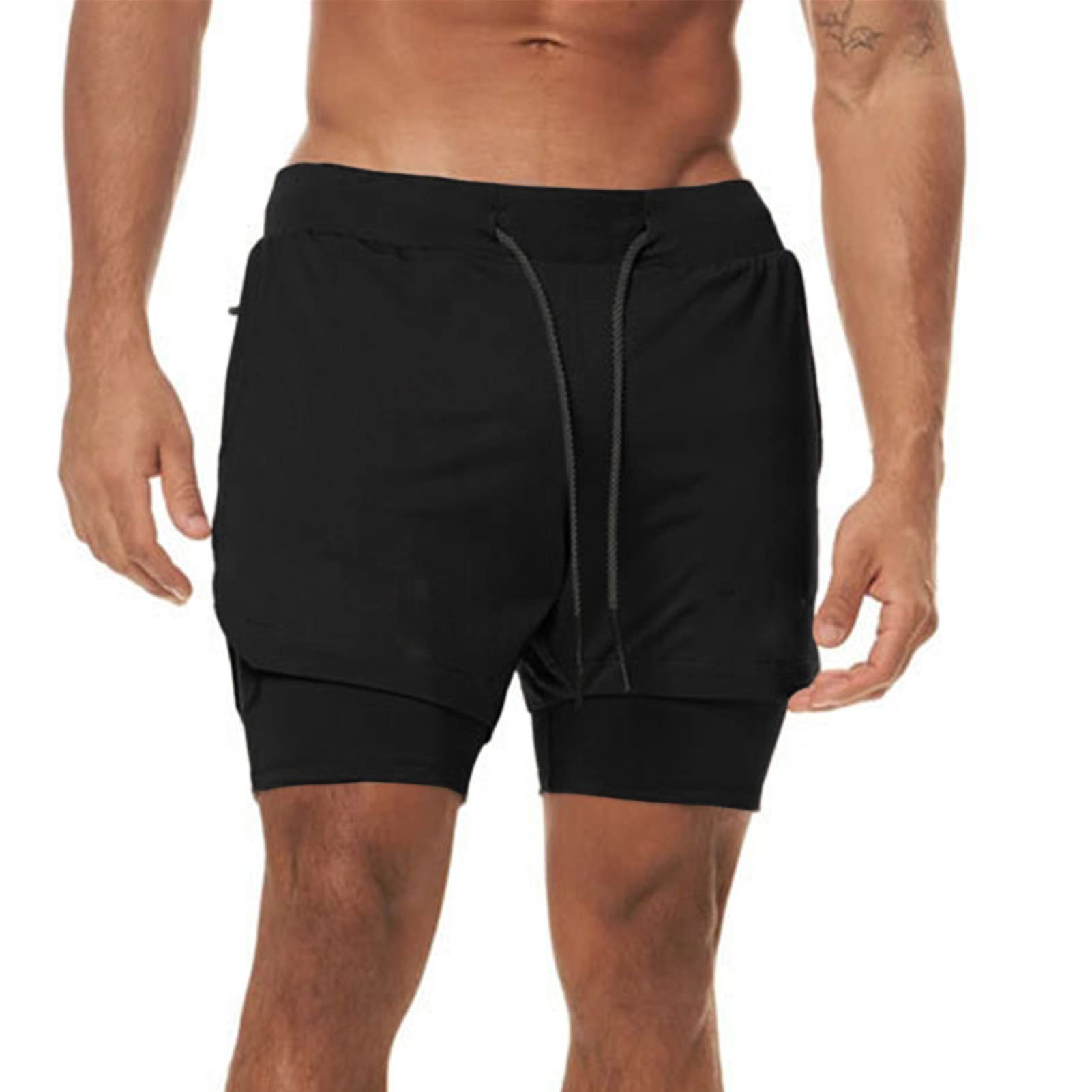Men's 2 in 1 Running Shorts with Liner Athletic Workout Short with Pockets Quick Dry Sport Shorts (Black,3X-Large)