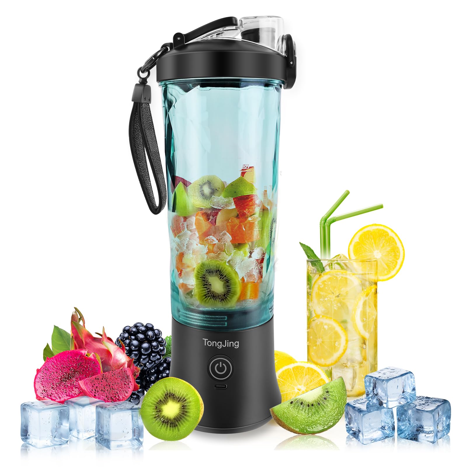 Portable blender,Big Power Personal Size Blender for Shakes and Smoothies with 6 Blades,20OZ Juicer Cup USB Rechargeable Blender for Kitchen,Outdoor(Black)
