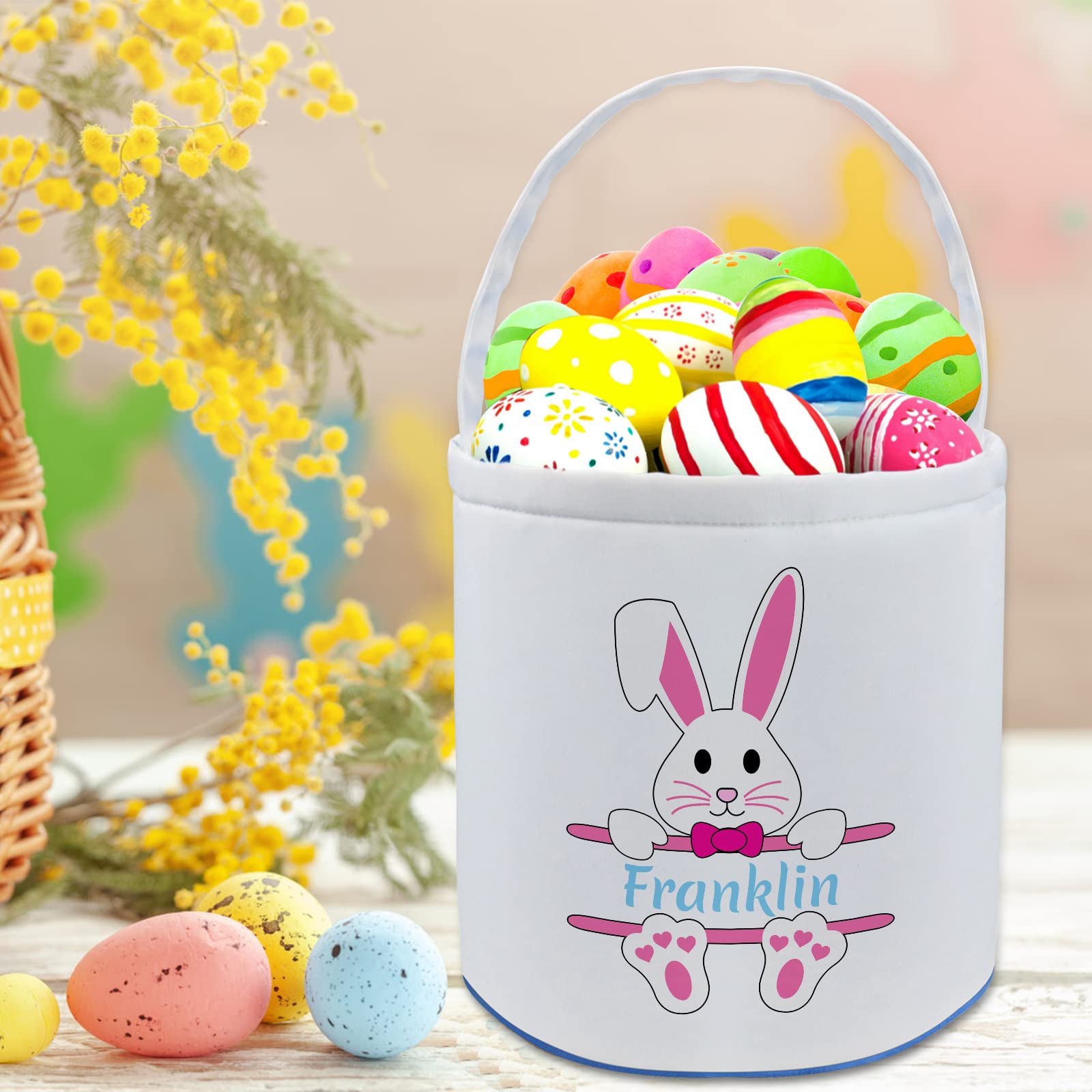 Personalized Easter Basket for Kids Boys Girls with Name Custom Buny Easter Baskets with Handle Eggs Candy Gift Bags Toy Storage Basket-Design 16