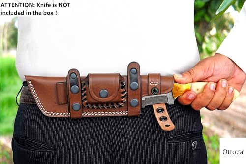 Ottoza Handmade Leather Knife Sheath Right Hand Tracker Knife Sheath - Bushcraft Knife Sheath - Hunting Knife Sheath - Survival Knife Sheath Horizontal Carry Dark Brown TOP Grain Leather No:103