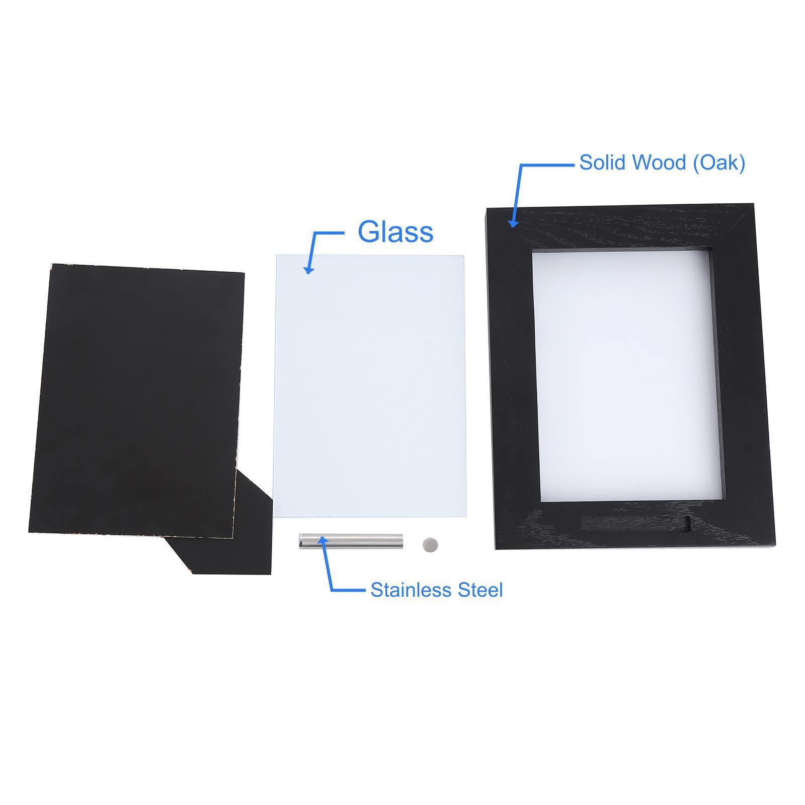 HLmjever Memory Picture Wood Frame 7'' Photo With Stainless Steel Cylinder Cremation Urn For Lovers to Keep Memories Alive, Mini Keepsake with 5'' x 7'' Oka Wood Black Photo Frame Gift