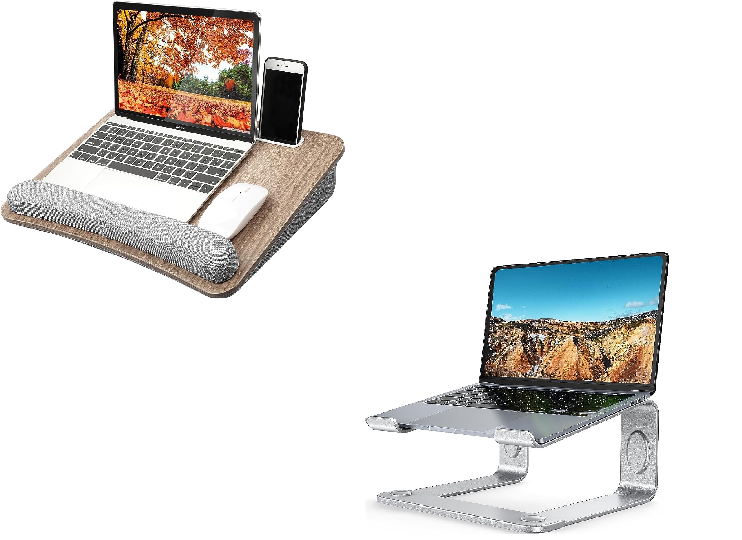 HUANUO Lap Laptop Desk & Laptop Stand, Ergonomic Laptop Stand for Desk, Laptop Riser, Computer Stand Holder Compatible with 10-15.6 Inch Laptops, Silver