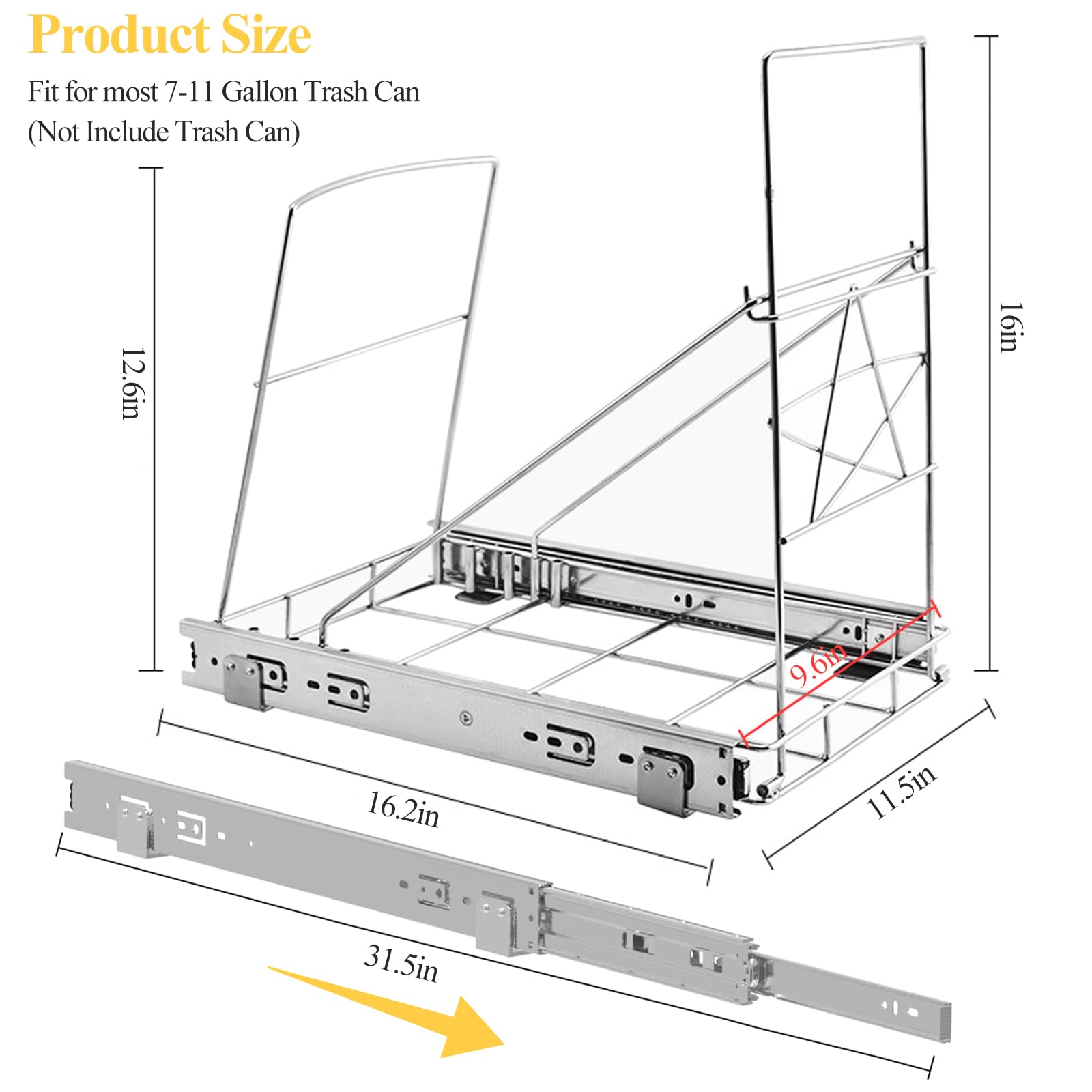 Pull Out Trash Can Under Cabinet Slider, Under Counter Trash Can Pull Out with Garbage Bag Holder, Under Sink Trash Can Pull Out for 7-11 Gallon Garbage Cans, Up to 100 lb (Not Include Trash Can)