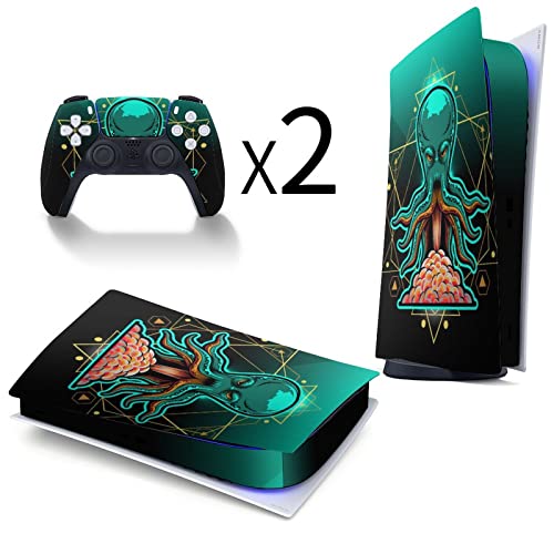 Octopus Sport Full Protective Skin Cover Design Wrap Decal Sticker Compatible with PS5 Digital Edition Console and Controller