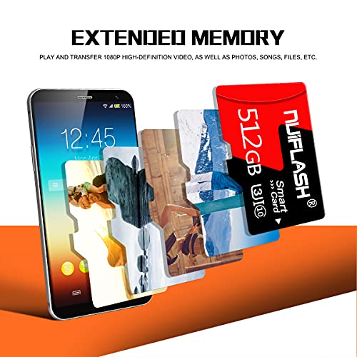 Micro Memory SD Cards 512GB TF Card with Free SD Card Adapter Class 10 High Speed 512GB Memory Card 512GB for Dash Cams Action Camera,Surveillance&Security Cams 512GB