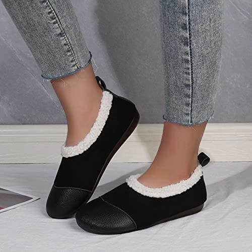 Ladies Fashion Solid Color Suede Leather Panel Warm Plush Flat Sole Casual Shoes Leather Men Casual Shoes Black