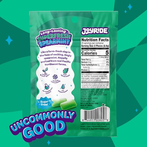 JOYRIDE Clean Gum - Aspartame Free, Sugar-Free & Low Carb | Long Lasting, Vegan, Non-GMO (Superfresh Spearmint, 50 Count (Pack of 1))