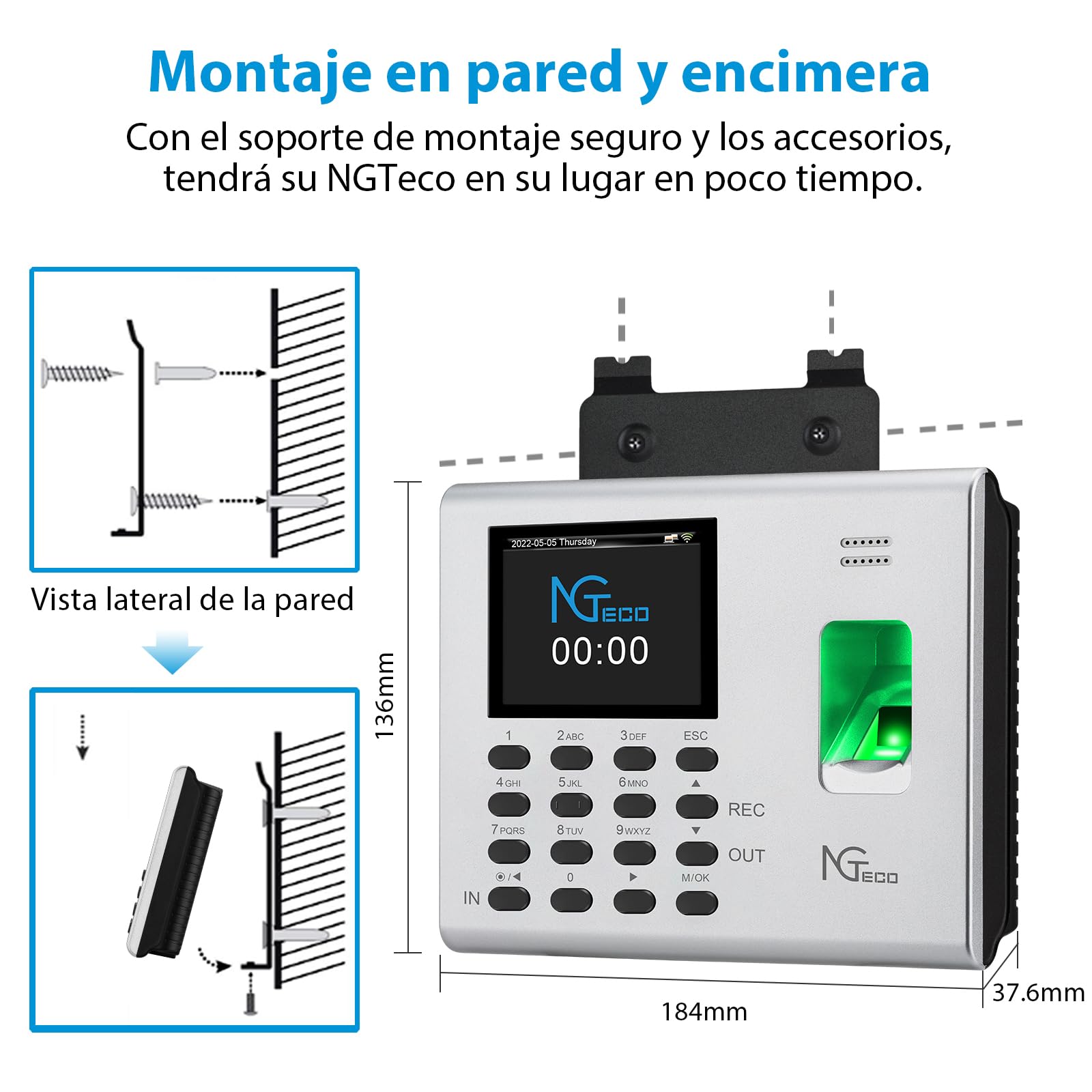 NGTeco Time Clocks for Employees Small Business, WiFi Office Fingerprint Time Clock Automatic Punch in and Out Time Card Machine with App for iOS Android (0 Monthly Fees)