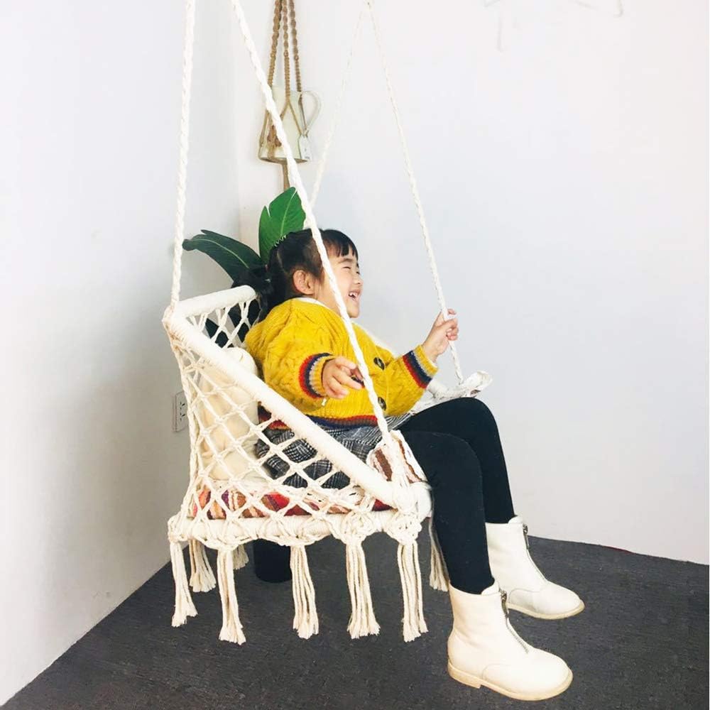 Square Macrame Hanging Swing Chairs Cotton Rope Lounger for Outdoor Indoor Garden Patio Yard Porch Tree