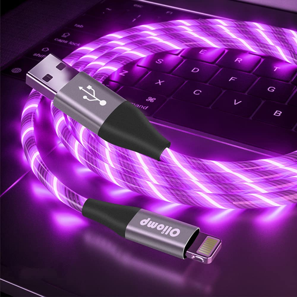 Oliomp iPhone Charger Cable, Apple MFi Certified 3ft LED Light Up Lightning Cable USB Fast Charger Cord High Speed Data Sync Transfer Cord for iPhone 14/13/12/11/11Pro/Max/XS/XR/X/6/7/8 (Purple)