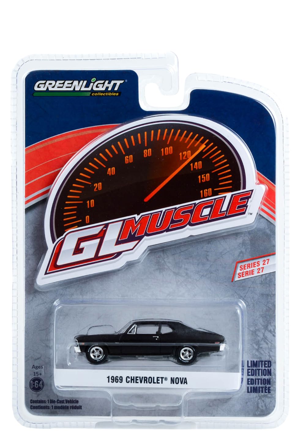 Greenlight 13320-B Muscle Series 27-1969 Chevy Nova - Custom Matte Black 1/64 Scale