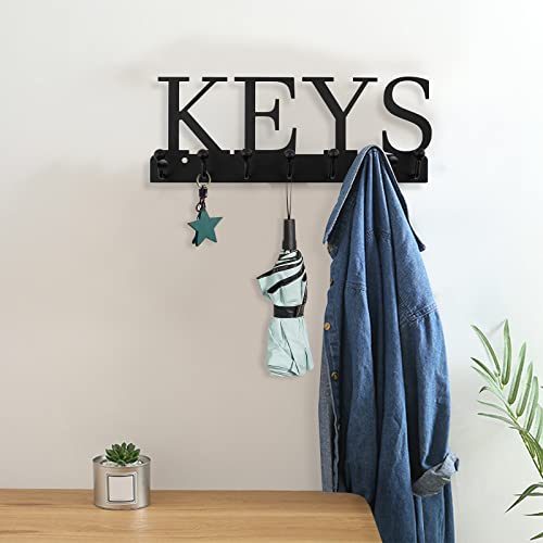 HLWDFLZ Key Holder for Wall - Wall Mounted Key Hangers with 7 Key Hooks, Wall Decorative Organizer Rack for Entryway Mudroom Front Door Kitchen Hallway Office 10 X 4 inches (BLACK KEYS)