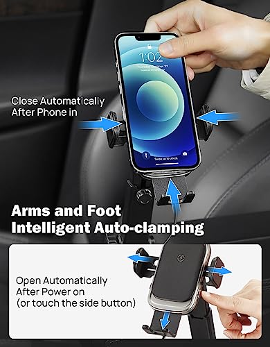 JOYTUTUS Wireless Car Charger, 15W Car Phone Holder Mount Wireless Charging, Smart Alignment Charging Auto Clamping Cup Holder Phone Mount, Fit iPhone 14/13/12 pro/12, Samsung S22/S10/S9/S8, etc