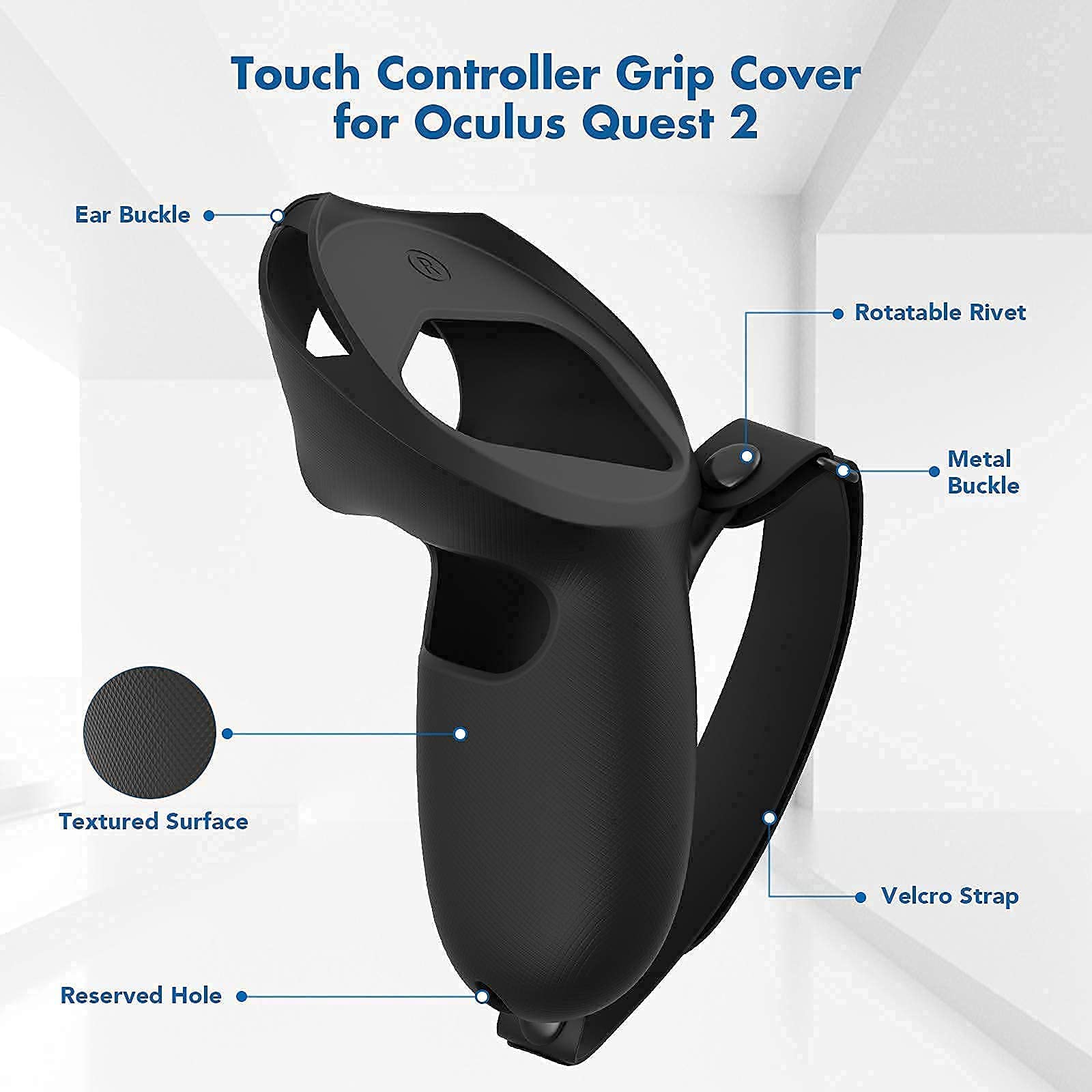 KIWI design Silicone Grip Cover and 16FT Link Cable A to C Gray Color for Quest 2