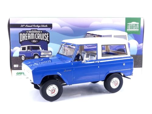 Greenlight 1966 Ford Bronco Blue with Cream Top 26th Annual Woodward Dream Cruise Featured Heritage Vehicle Artisan Collection 1/18 Diecast Model Car