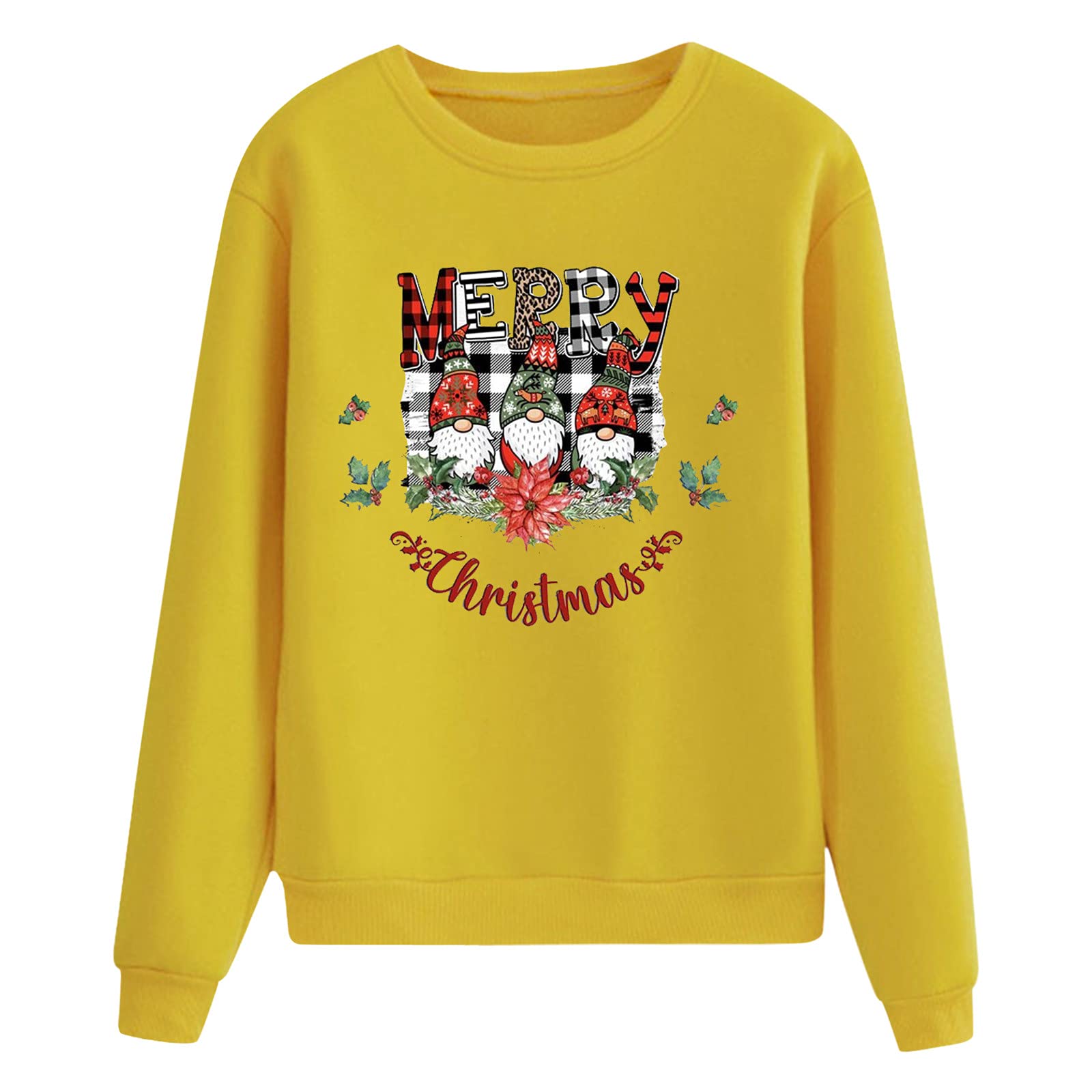 Pullovers For Women Graphic Funny Christmas T-Shirt Long Sleeve Festival Shirts Flowy All-match Pullovers Christmas Tops Yellow