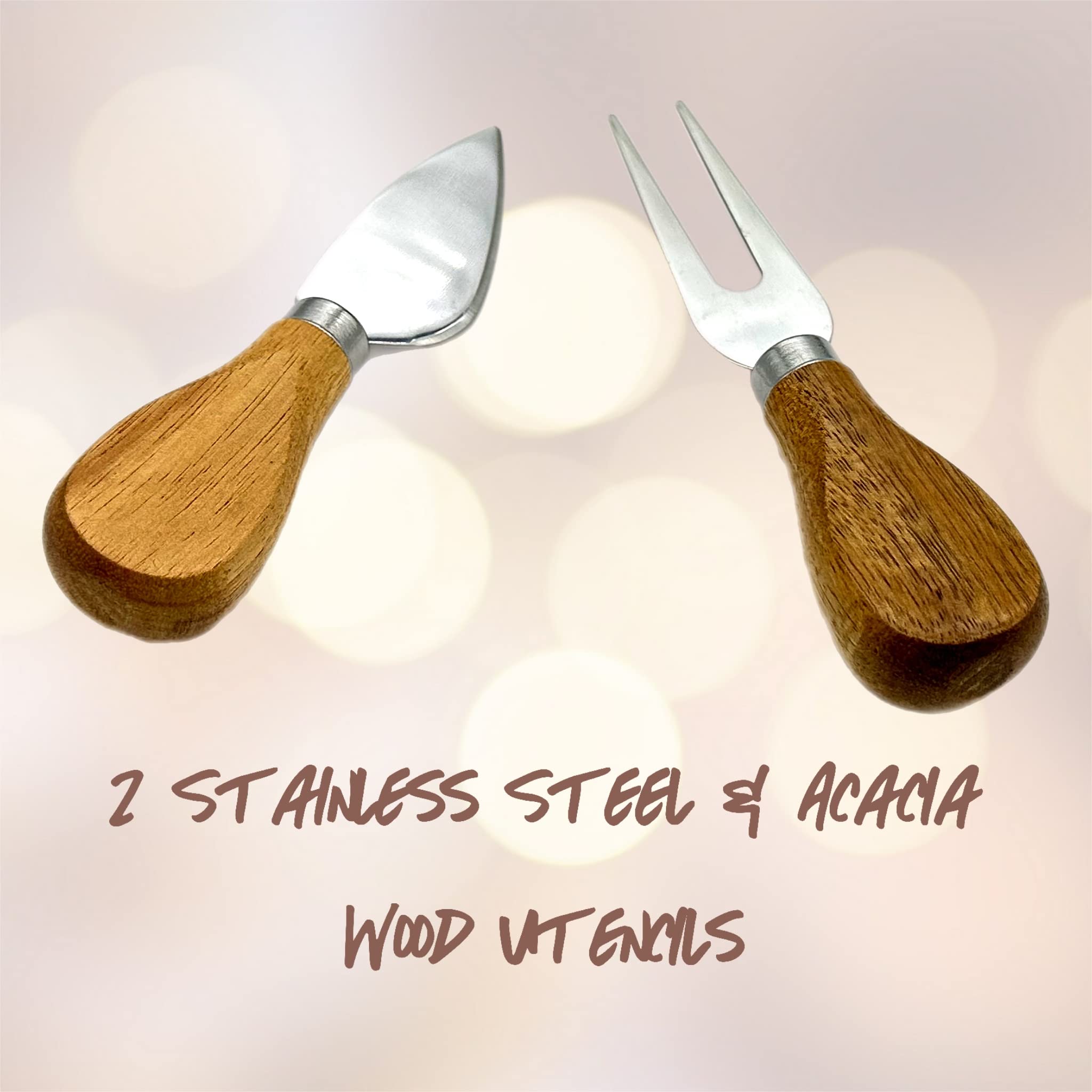 Mr & Mrs Wedding Gift Small Acacia Wood cheese board For charcuterie. Laser Engraved Present In a book like box for newlywed couples. Stainless Steel Utensils.(round)
