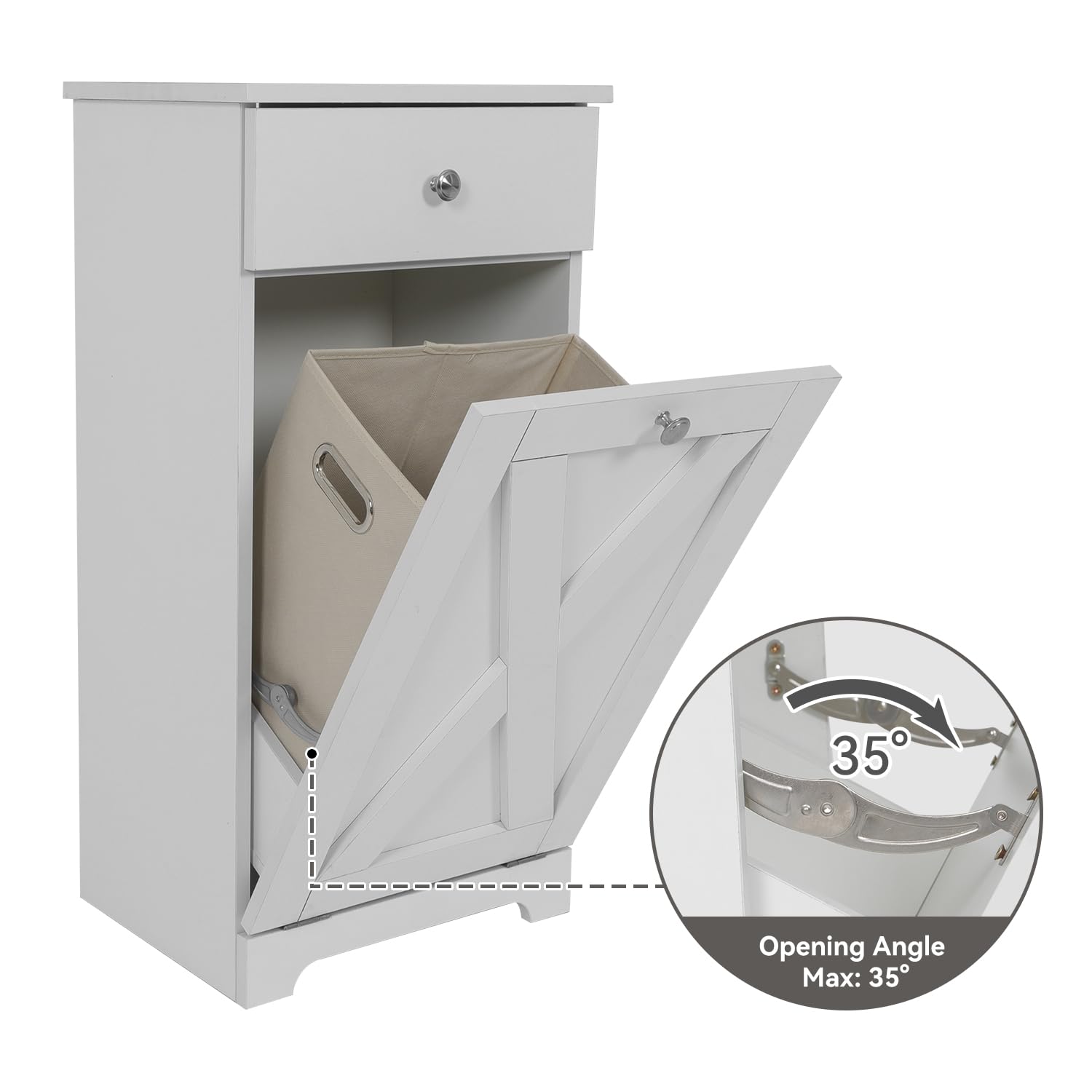 Puluomis Tilt Out Laundry Hamper Cabinet-Free Standing Kitchen Bathroom Laundry Cabinet-Wooden Bathroom Storage Cabinet with Drawer-White