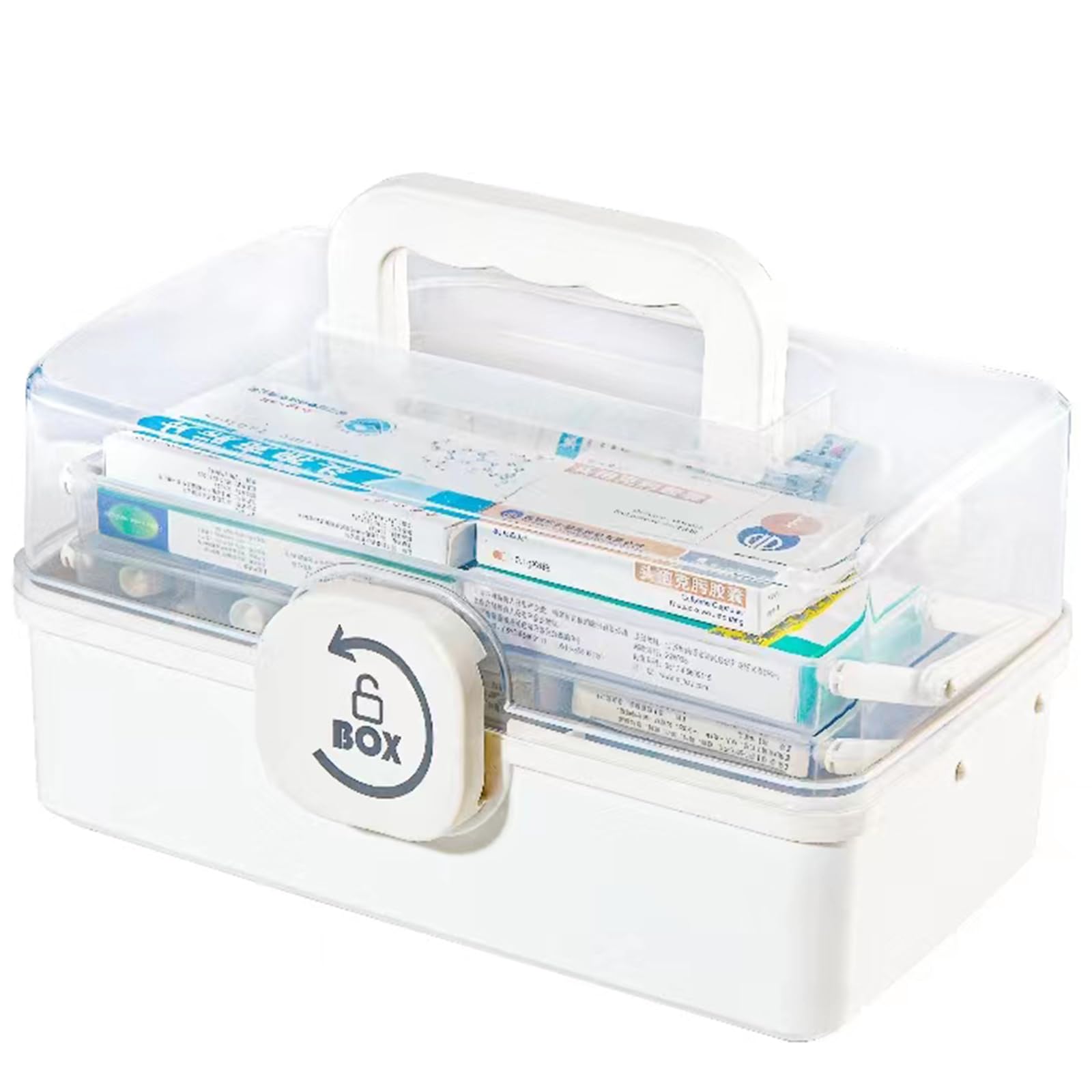 PENGKE 3 Layers Plastic First Aid Box with Portable Handle,Emergency Medicine Kit Case Organizer for Family,Office and Travel (Blue)