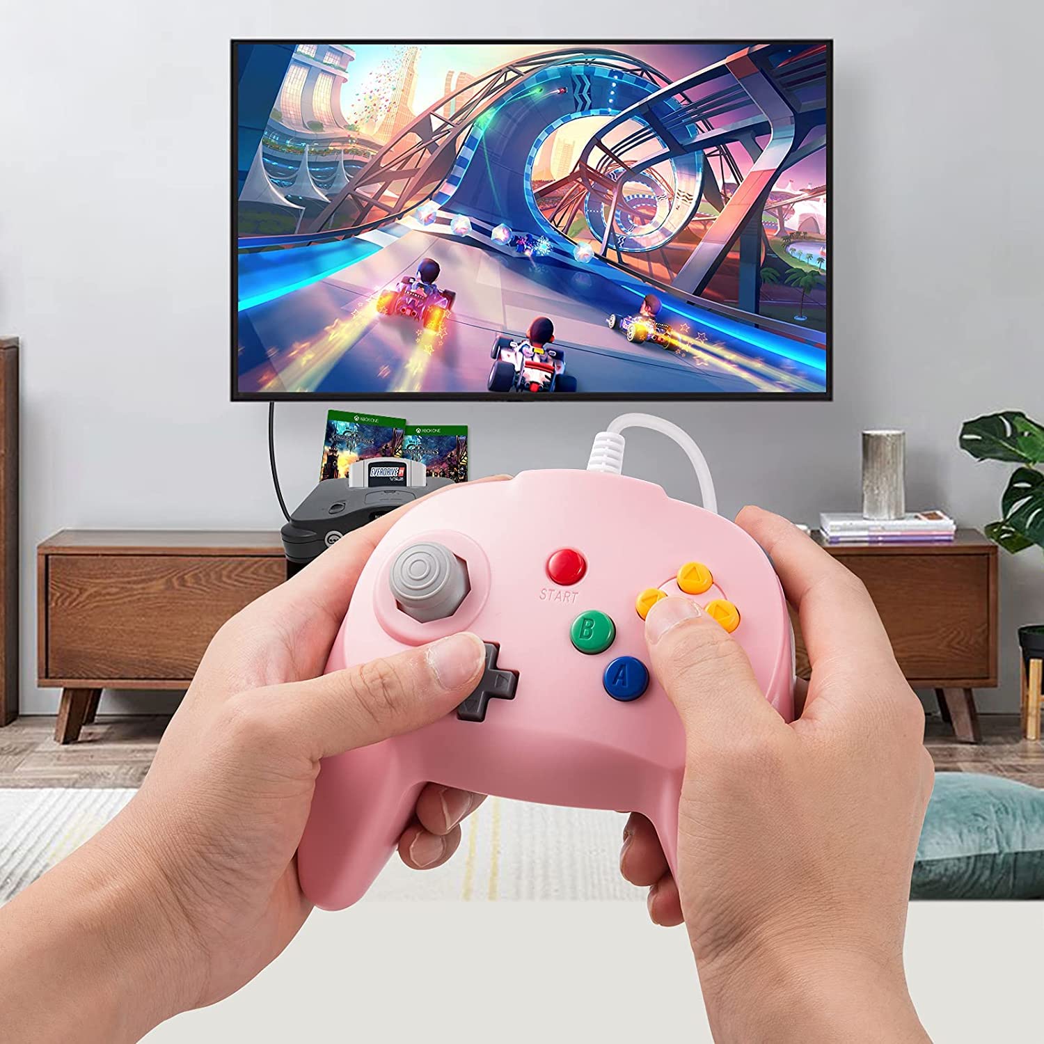 MODESLAB 2 Pack N64 Controller, Wired Gamepad Joystick Replacment Controllers Compatible with N64 Upgrade [ 3D Analog Stick ] - Transparent Green