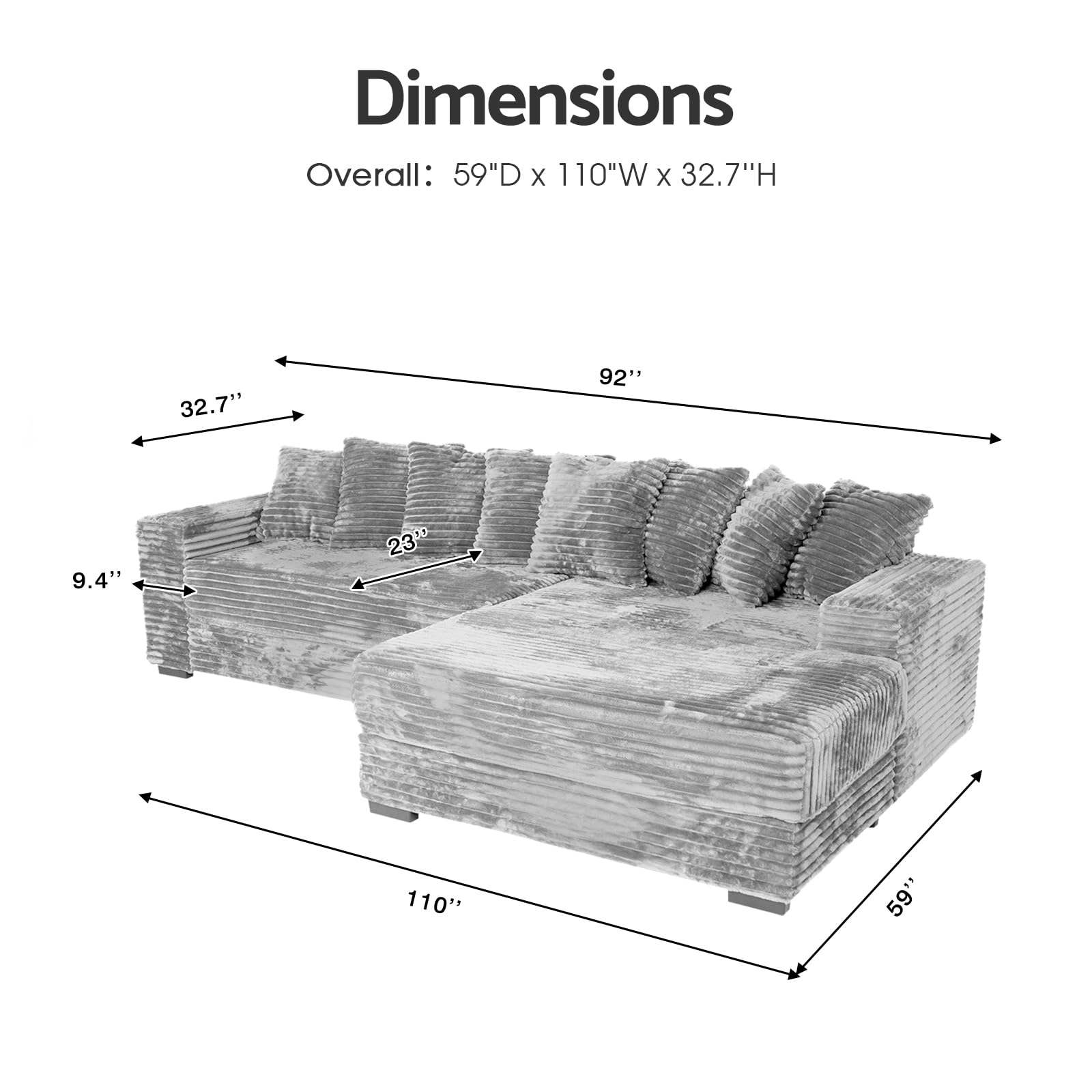 smilesun Luxe Oversized L Shaped Sofa with Chaise,Comfy Faux Fur Plush Two-Piece L Shaped Sectional Couches with 8 Pillows,Soft Fluffy Upholstered Sofa Bed for Living Room Apartment Bedroom Navy Blue