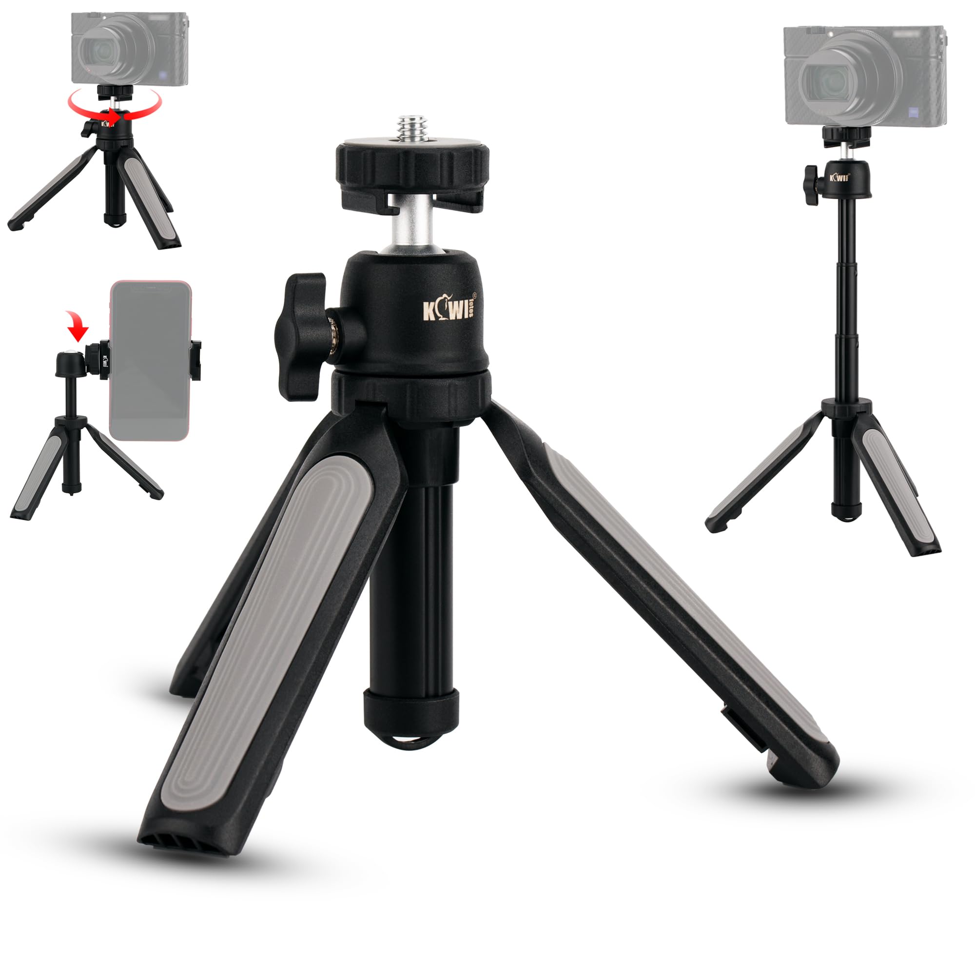 KIWIFOTOS Mini Tabletop Tripod Handheld Grip with Power Bank Handgrip for Sony A7III A7II A6400 A7RIII A7RIV ZV1, for iPhone Phone Gopro Osmo Pocket Action Camera, Compact Mirrorless Entry-Level DSLR