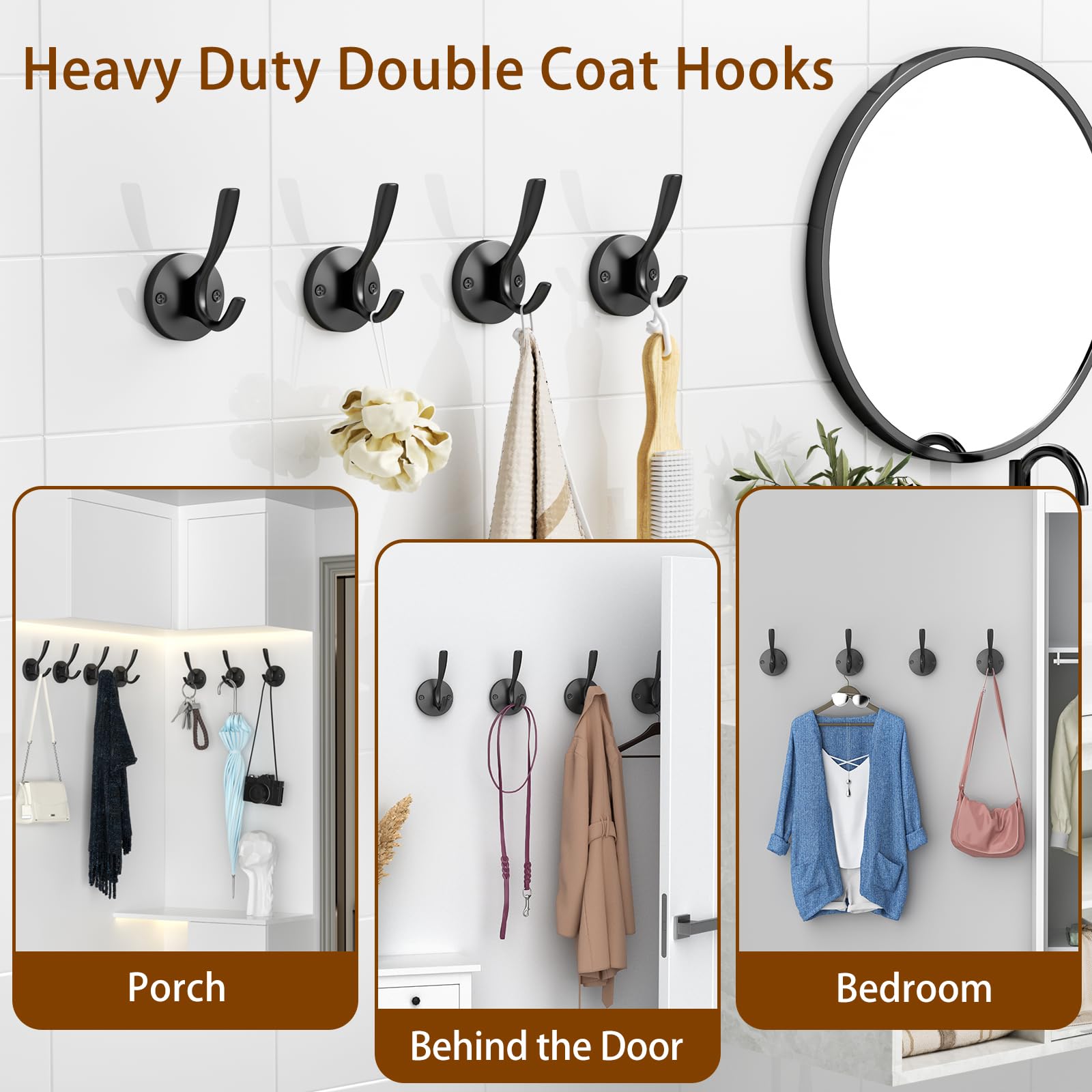 ZUONAI Matte Black Coat Hooks 2 Pack Black Metal Wall Hooks for Hanging Coat and Hat Hook Black Hooks for Wall Hooks for Coats Heavy Duty Black Towel Hook for Hanging Coats Bedroom Hooks